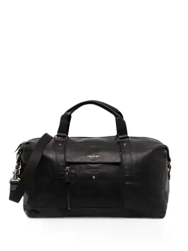 AERONAUTICA MILITARE Logo Plaque Leather Holdall - Black