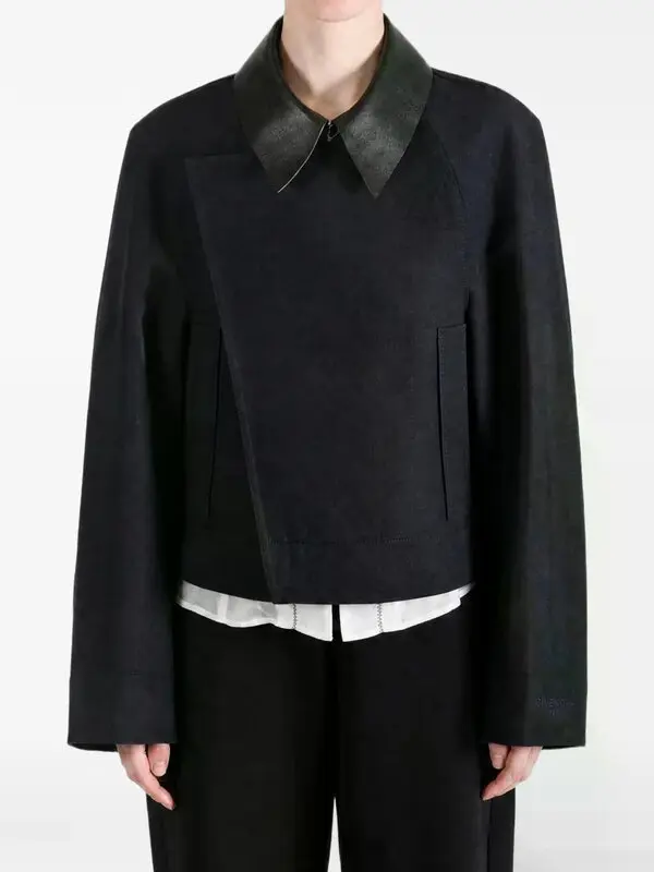 Givenchy Cropped Leather-collar Asymmetric-front Jacket - Blue