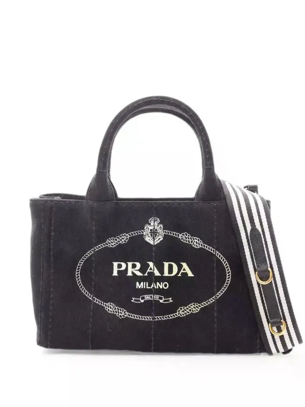 Prada Canapa Logo Print Tote Bag - Black