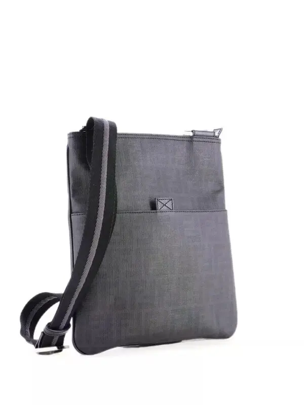 Fendi Front Pocket Messenger Bag Zucca Coated Canvas Medium Crossbody Bag - Black