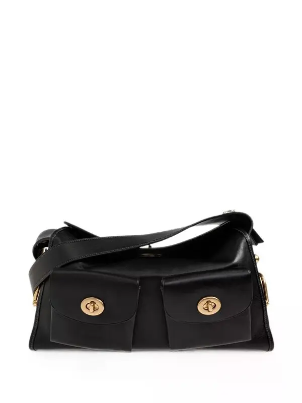 COACH Turnlock Haversack Leather Shoulder Bag - Black