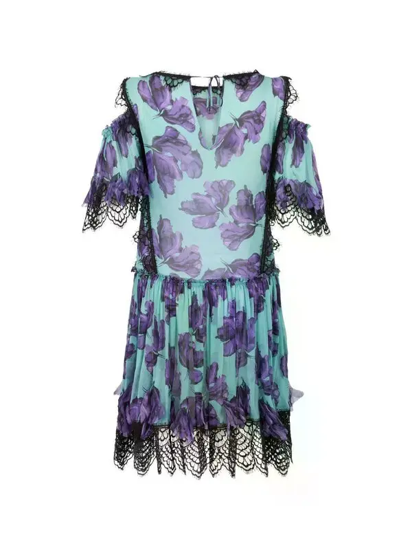 Moschino Floral-print Lace-trim Mini Dress - Blue