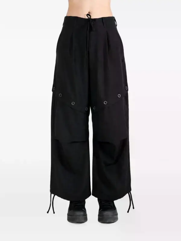 Y3 Wide Leg Button Embellished Trousers - Black