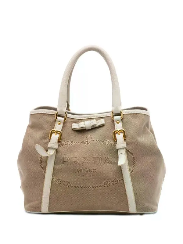 Prada 2013-2026 Canvas Canapa Logo Bow Satchel - Neutrals