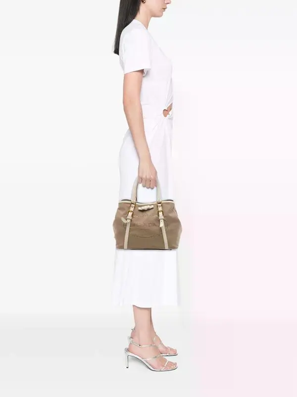 Prada 2013-2026 Canvas Canapa Logo Bow Satchel