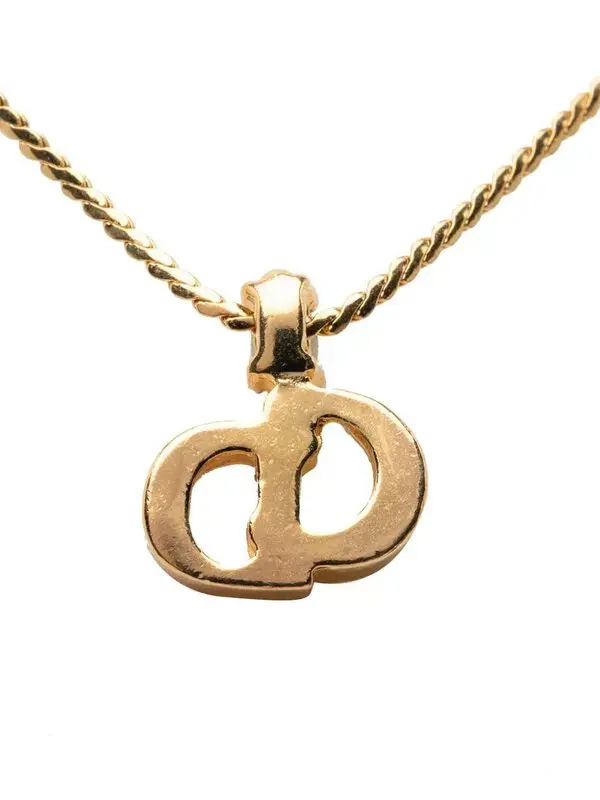 Dior 2000-2006 Plated Strass Cd Logo Pendant Necklace Costume Necklace - Gold
