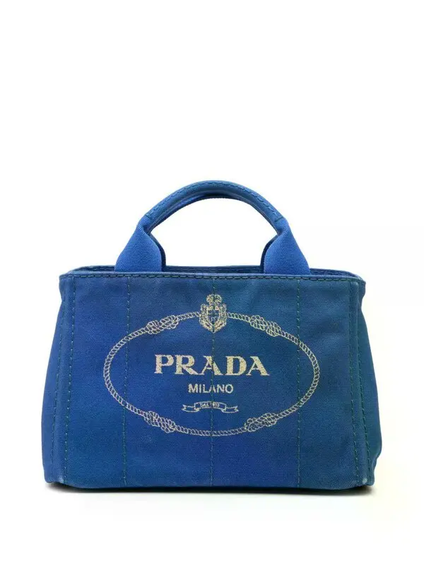 Prada 2013-2026 Small Canvas Canapa Logo Satchel - Blue