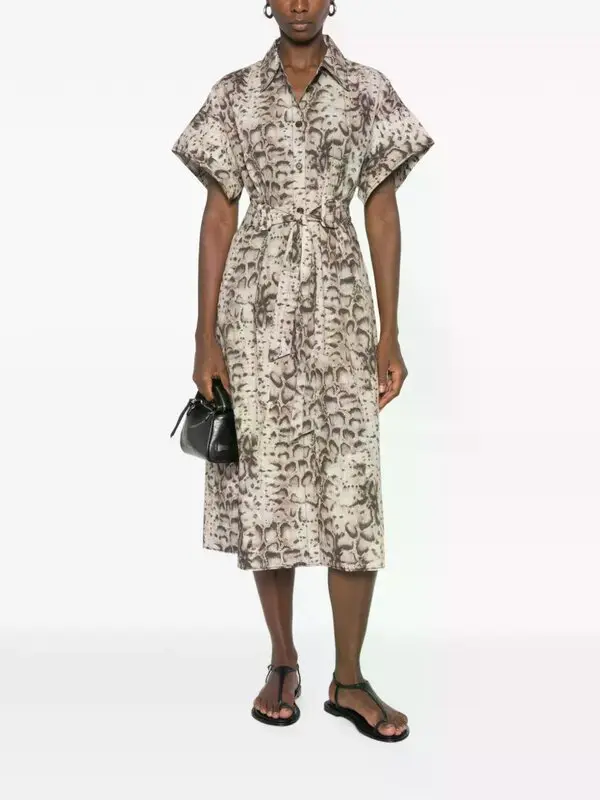 Pinko Snake-pattern Belted Midi Dress