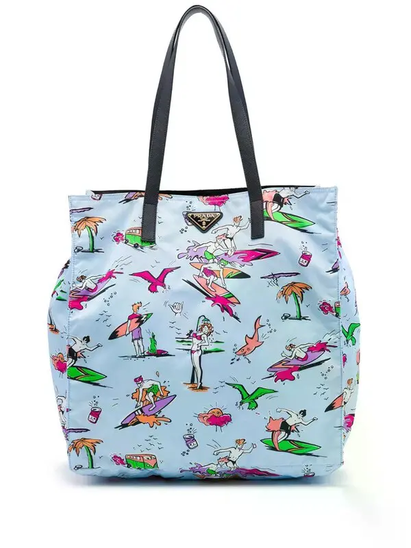 Prada 2021-2026 Tessuto Stampato Surf Tote Bag - Blue