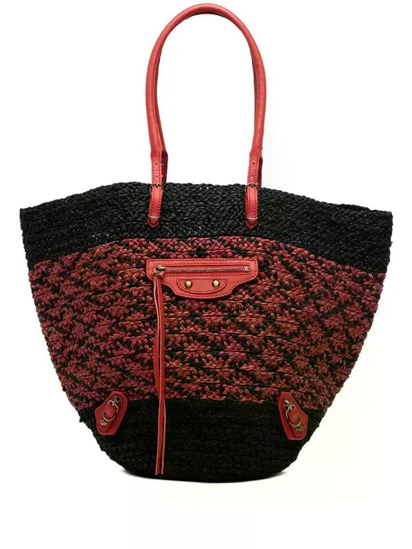 Balenciaga 2005-2026 Raffia Motocross Classic Panier Basket Tote Bag - Black