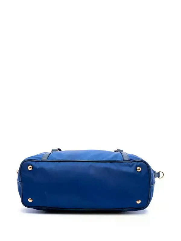 Prada Saffiano Trimmed Nylon Zip Top Convertible Tote - Blue