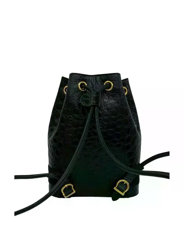 FERRAGAMO 1990-2000 Embossed Leather Vara Drawstring Backpack