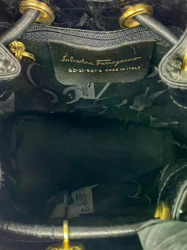 FERRAGAMO 1990-2000 Embossed Leather Vara Drawstring Backpack