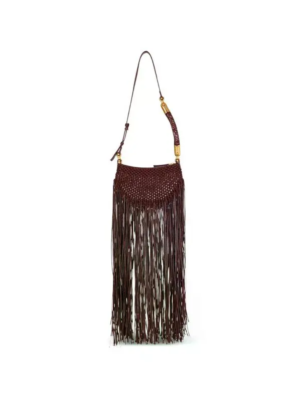 Balmain Fringed Ébène Mini Bag In Woven Leather