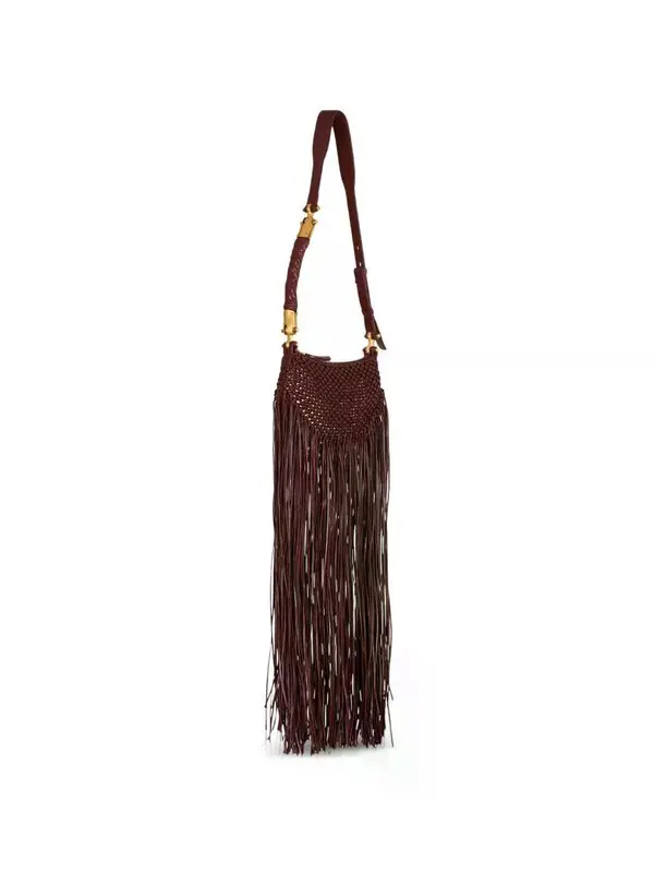 Balmain Fringed Ébène Mini Bag In Woven Leather