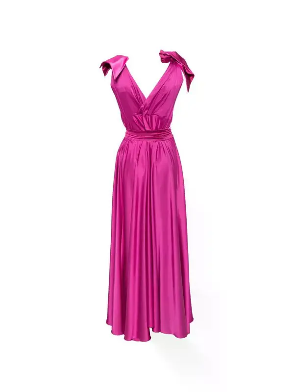 LE RJTANGE V-neck Bow Detail Maxi Dress