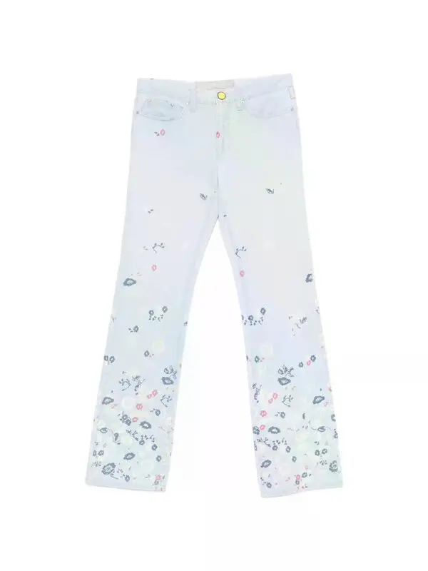 Versace 2000s Floral-print Trousers - Blue