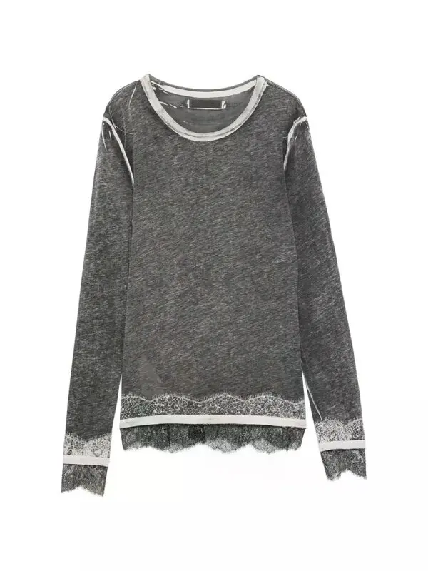 Prada 2000s Lace-trim Long-sleeves T-shirt