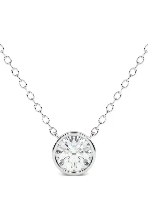 DIAMOND ESSENTIALS 1.0 Carat Solitaire Bezel-set Round-cut Diamond Necklace In 14k White Gold - Silver