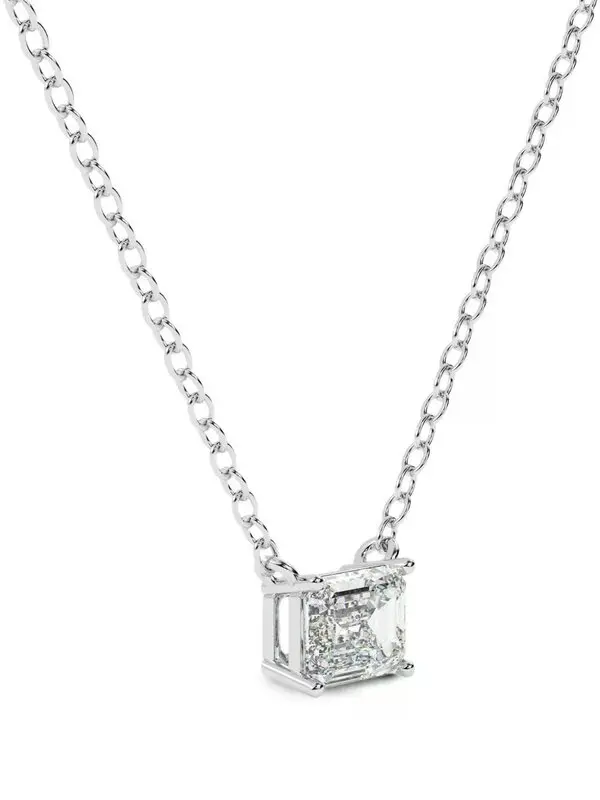Diamond Essentials Lab-grown Diamond Emerald-cut Necklace In 14k White Gold - Silver