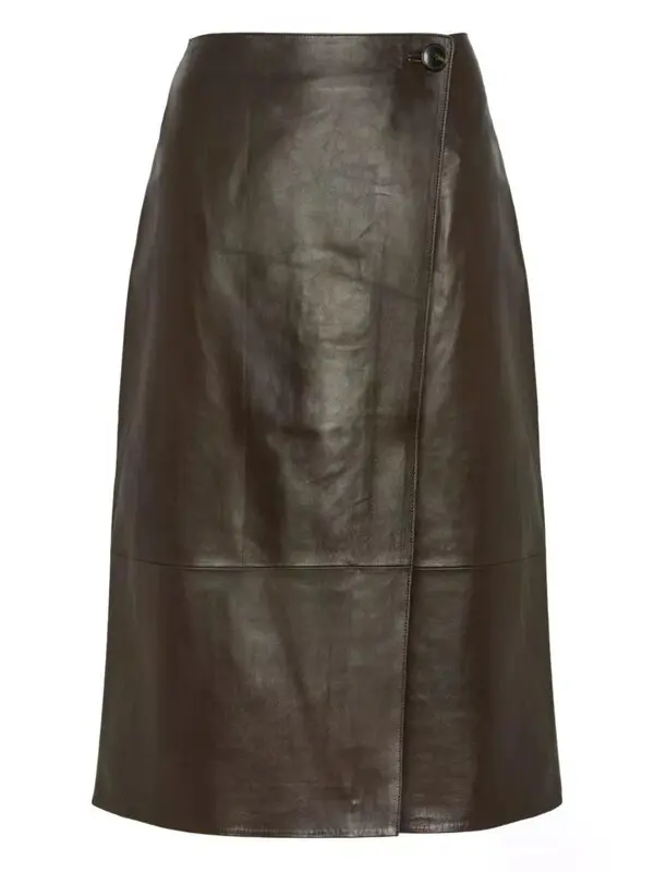 YVES SALOMON Leather Panel Midi Skirt - Brown