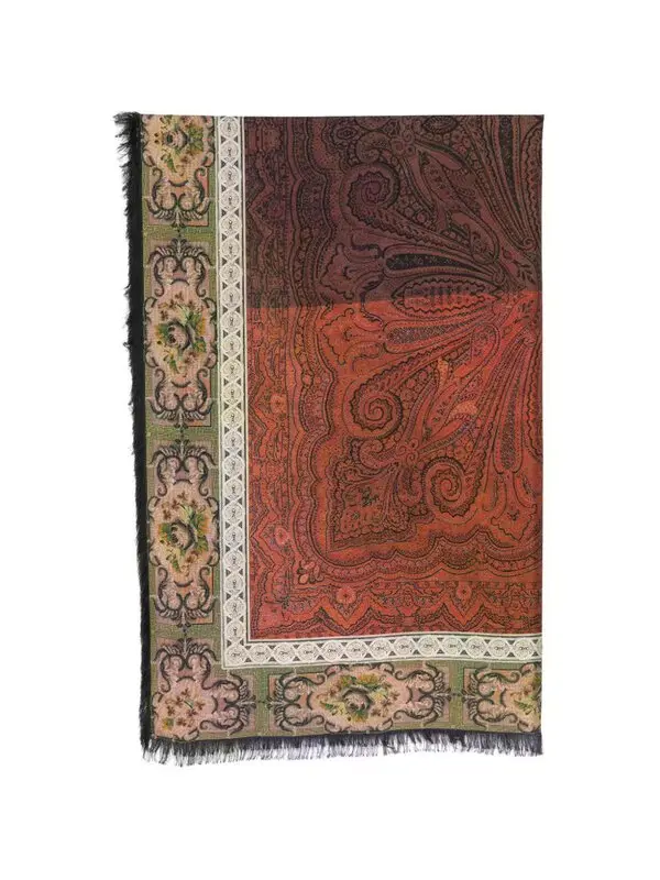 PIERRE-LOUIS MASCIA Paisley-print Fringed Scarf - Brown
