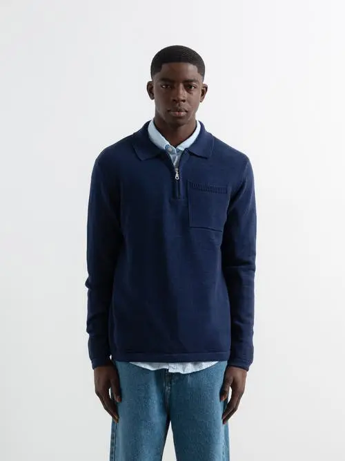 EDMMOND STUDIOS Signature Half Zip Sweater - Plain Navy