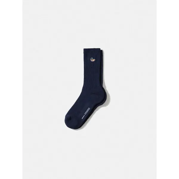 EDMMOND STUDIOS Duck Logo Ribbed Crew Socks - Plain Navy