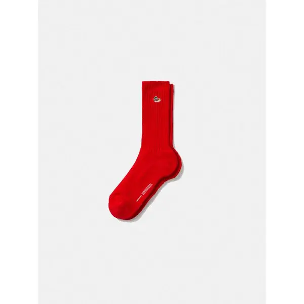 EDMMOND STUDIOS Duck Logo Ribbed Crew Socks - Plain Red