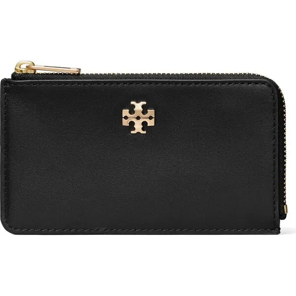 Tory Burch Charlie Zip Leather Card Case - Black