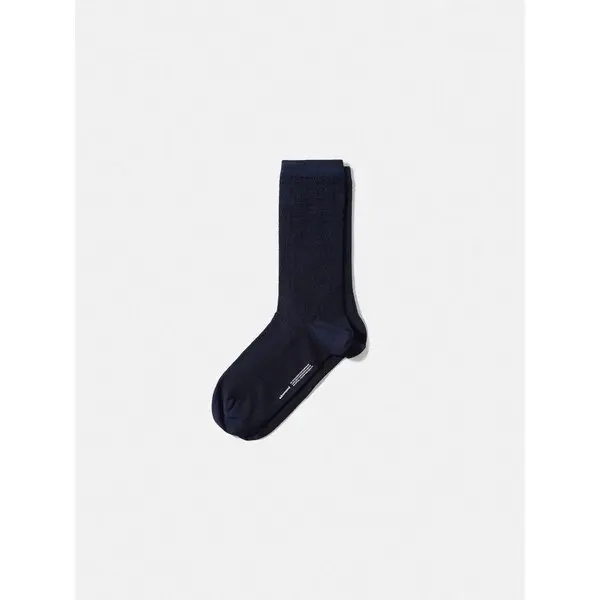 EDMMOND STUDIOS Textured Crew Socks - Plain Navy