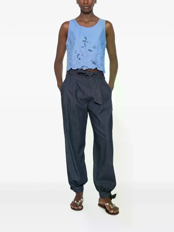 Ermanno Scervino Floral-embroidered Scalloped-hem Top - Blue