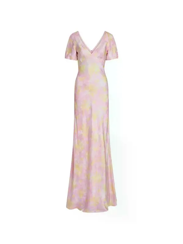 MARKARIAN Lilou Floral-print Puff-sleeve V-neck Silk Maxi Dress - Pink