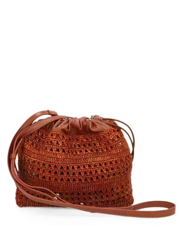 Chloé Mini Raffia Drawstring Shoulder Bag - Brown