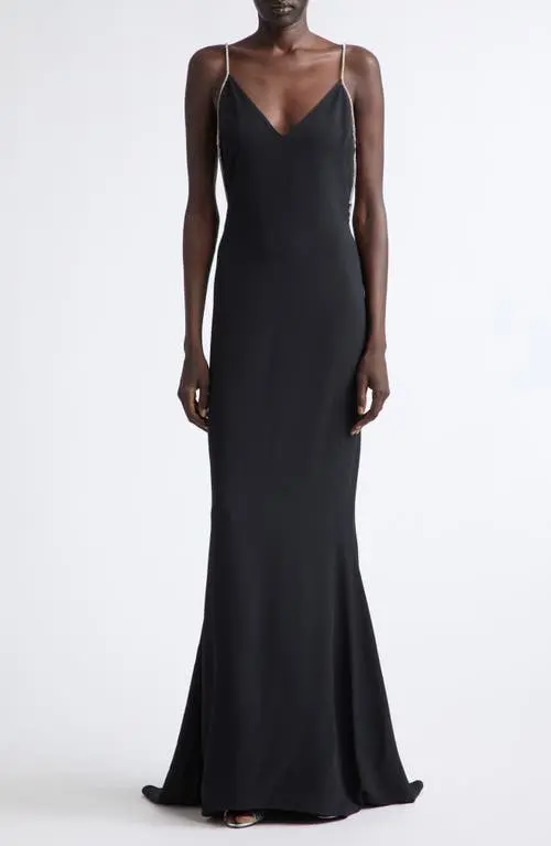 TOM FORD Crystal Chain Strap Open Back Satin Gown - Black/crystal