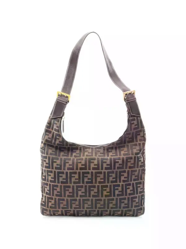Fendi 2010s Zucca Leather One Shoulder Bag - Brown