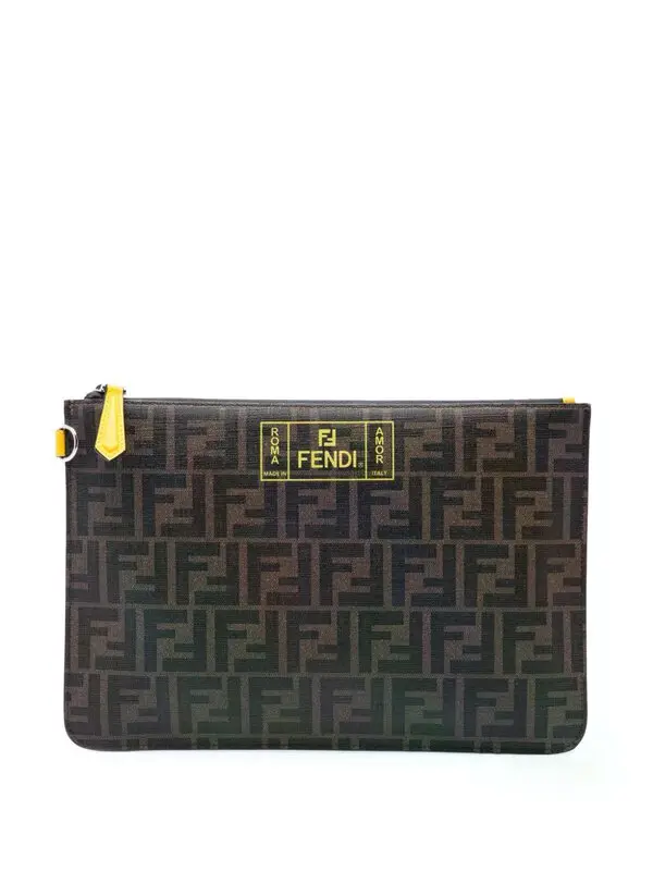 Fendi 2010-2026 Zucca Coated Canvas Roma Amor Zip Pouch Clutch Bag - Brown