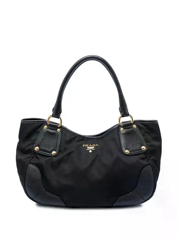 Prada 2013-2026 Vitello Daino Trimmed Tessuto Handbag - Black