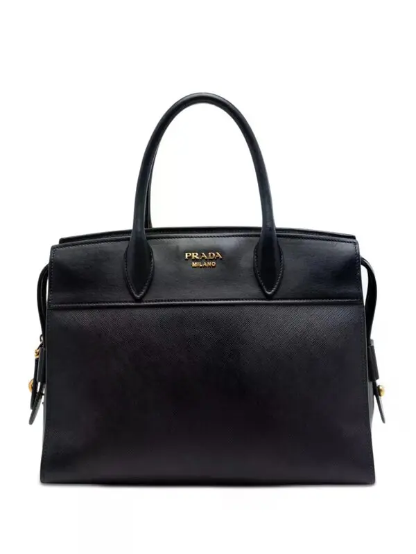 Prada Saffiano And Calfskin Leather Esplanade Satchel - Black