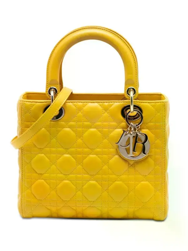 Dior 2013 Medium Lambskin Cannage Lady Satchel - Yellow