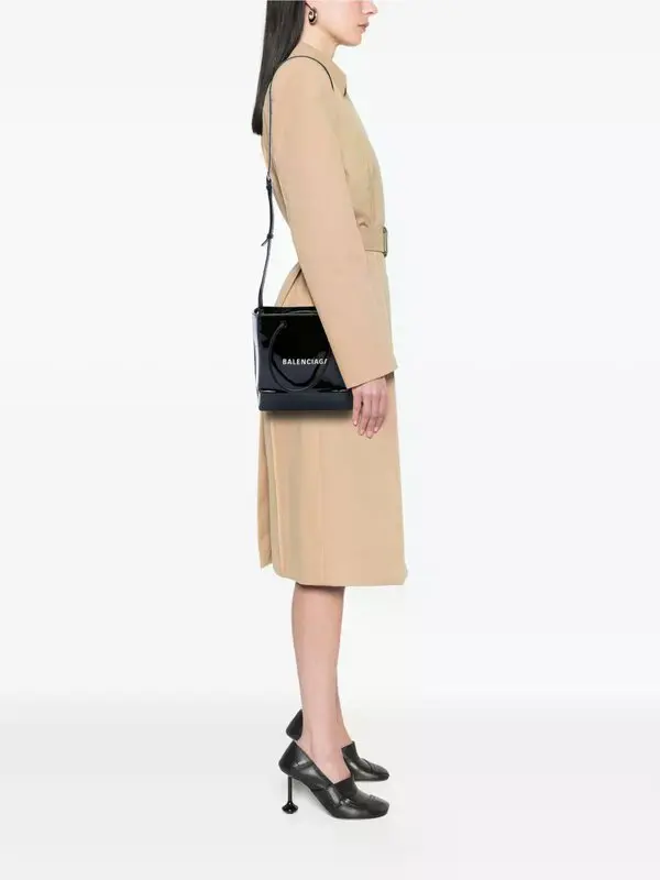 Balenciaga 2019 Patent Logo Shopping Tote Xxs Satchel - Black