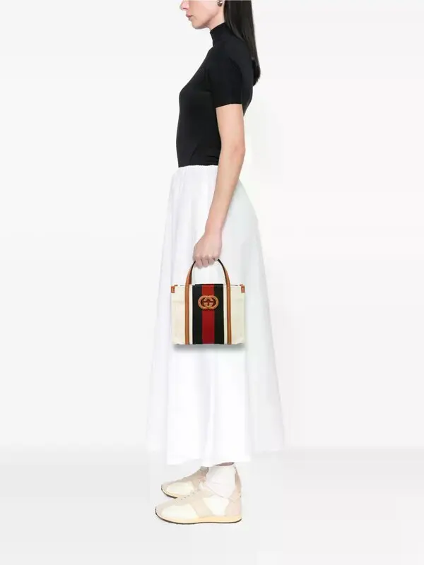 Gucci 2016-2026 Mini Canvas Interlocking G Web Tote Satchel - Neutrals