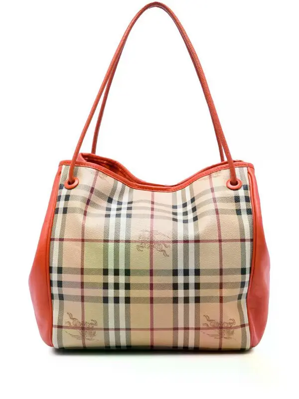 Burberry 2000-2017 Small Haymarket Check Coated Canvas And Calfskin Canterbury Tote Bag - Neutrals