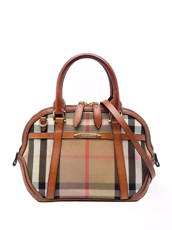Burberry 2000-2017 Small Leather Trimmed House Check Canvas Bridle Orchard Satchel - Brown