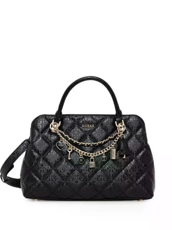 Guess Libby Quilted Charm-detail Tote Bag - Black