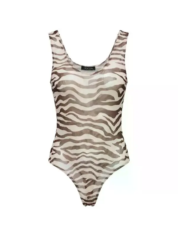 TOCCIN Wyatt Zebra-print Sleeveless Bodysuit - Neutrals