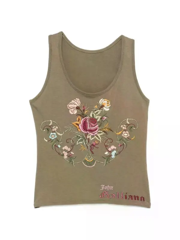 John Galliano 2000s Floral-embroidered Tank Top