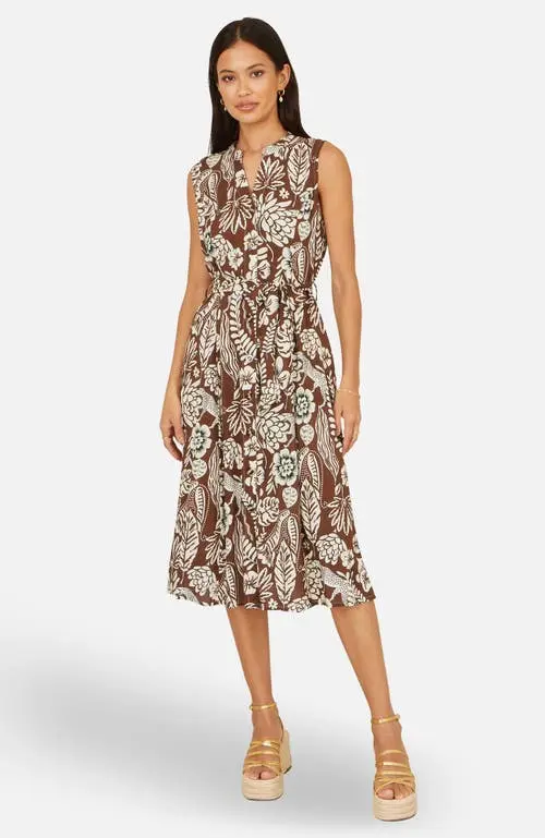 YUMI Leaf Print Shirt Dress - Brown