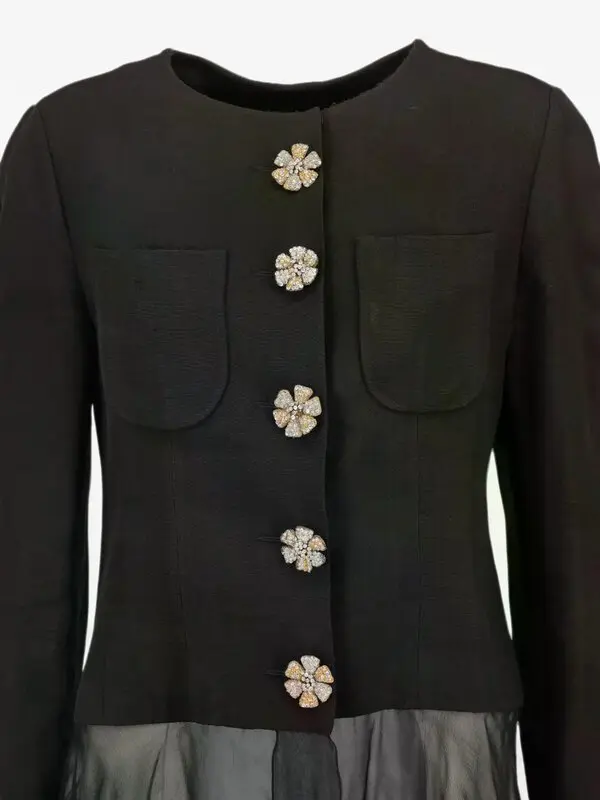 Karl Lagerfeld Embellished Flower-button Sheer-hem Jacket