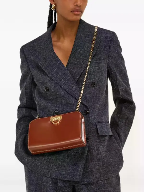 FERRAGAMO Diana Clutch In Calfskin With Gancio Clasp - Brown